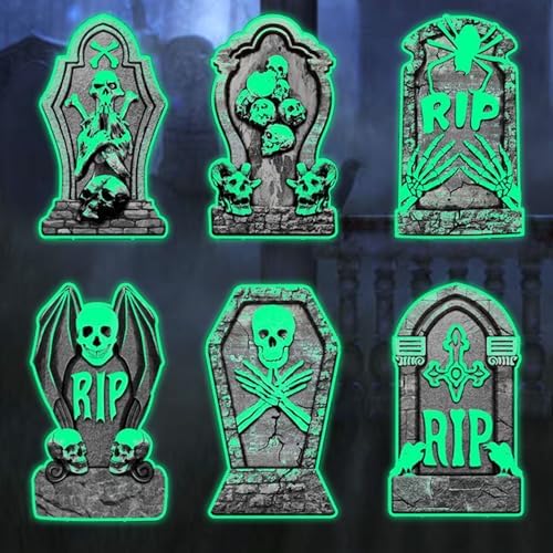 Amazon.com : Fluorescent Halloween RIP Tombstones | 6 Tombstones ...