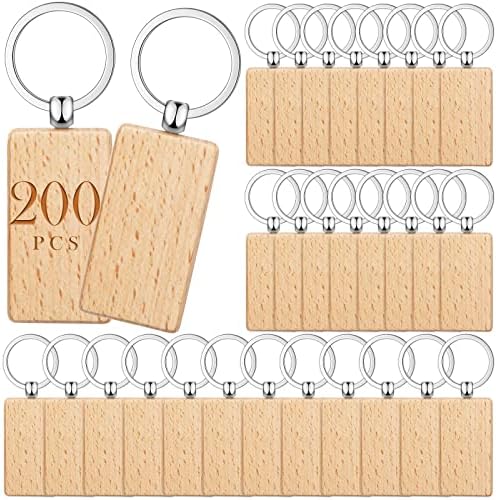 Amazon.com: Tradder 200 Pcs Wooden Keychain Blanks Wood Key Chain Bulk ...