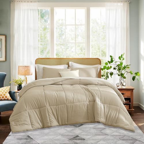 3 Pieces Comforter Set Queen Size for Adults Wear Resistant Khaki ...