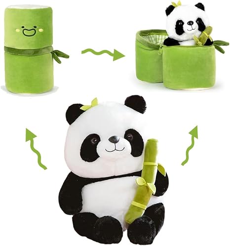 Amazon.com: Shapeazy Cute Panda Plush Toy with Bamboo Cover, Kawaii ...