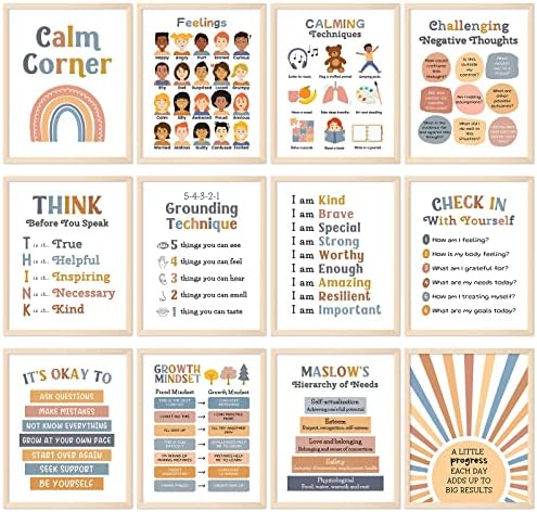 Whaline 12 Sheets Calming Corner Classroom Posters Boho Mental Health ...