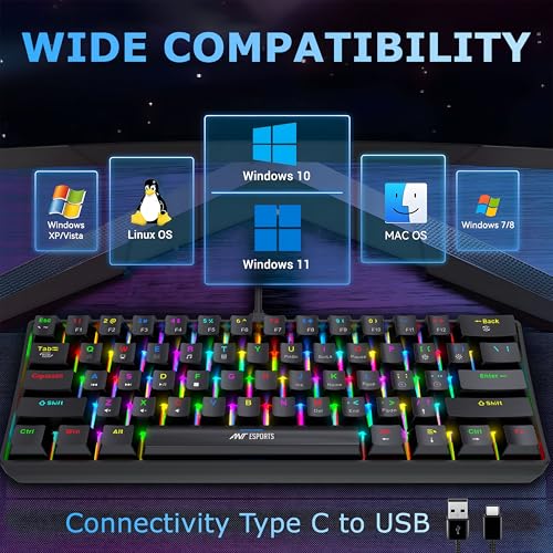 Ant Esports MK1300 V2 Portable 60 Percent Mechanical Keyboard, Compact ...