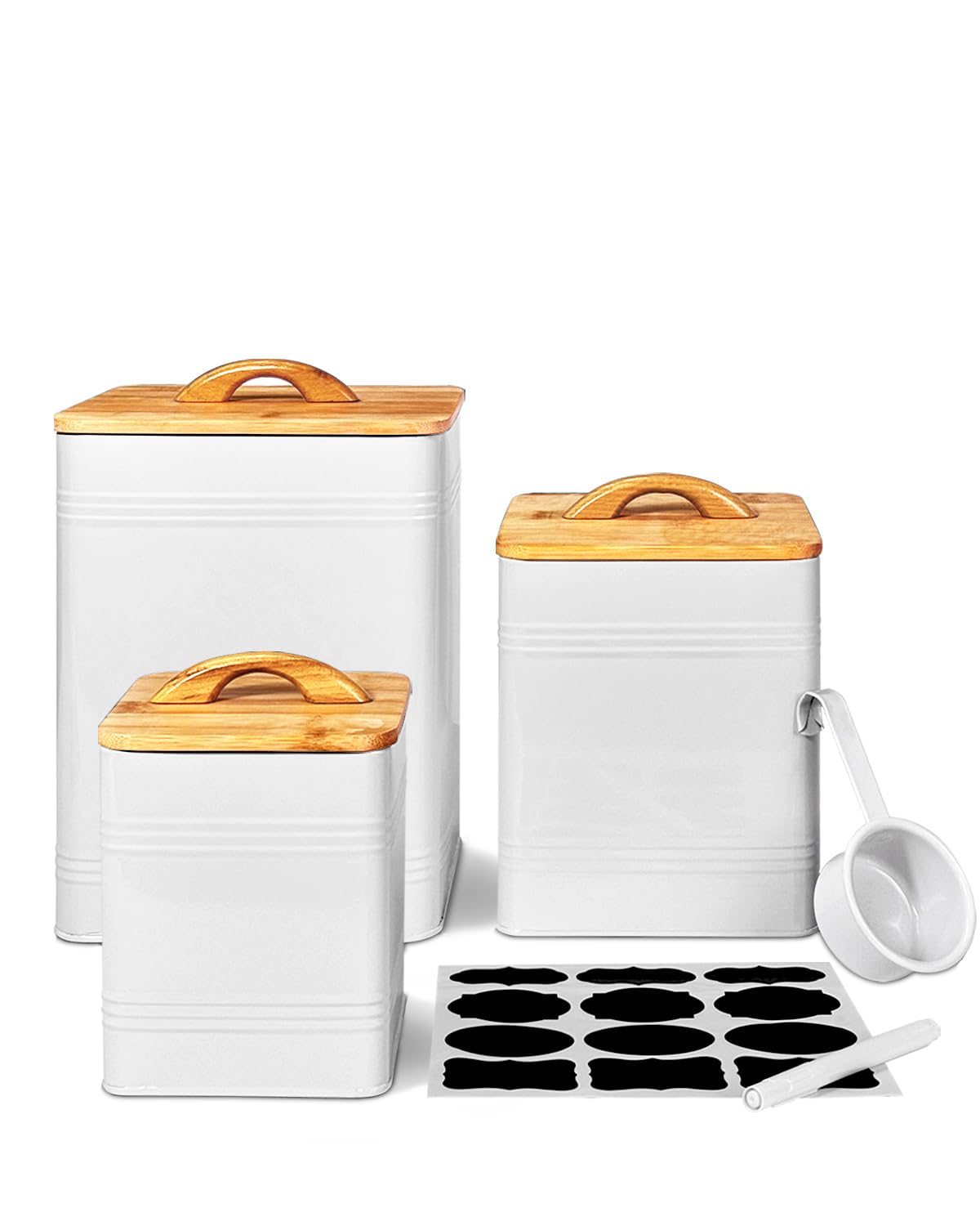 Amazon.com: vensovo Kitchen Canisters for Countertop Set of 3 - White ...