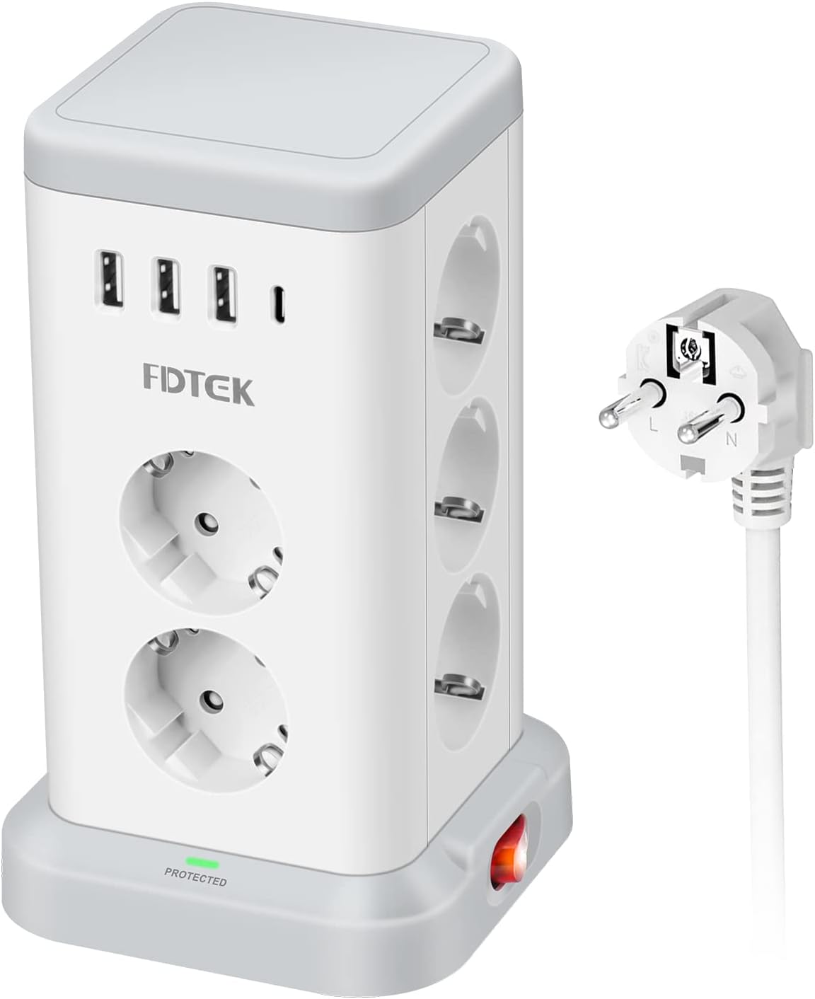 Multiprise 6 Prises, 7 Interrupteurs, 3 Ports USB-A et 1 Port USB-C ...