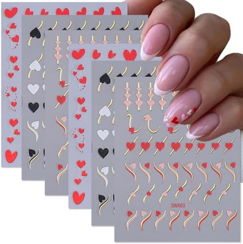 Amazon.com: Heart Nail Stickers Romantic Love Heart Valentine's Day ...