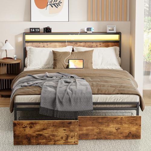 Amazon.com: Zevemomo Full LED Bed Frame with 2 Drawers, Full Platform ...