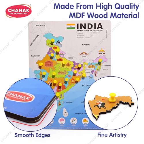 Chanak Wooden Political Map Puzzle of India - 18-Piece Puzzle with ...