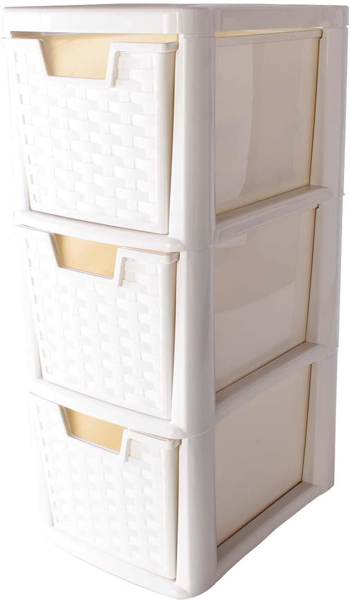 Simpa Large Rattan Effect 4 Drawer Storage Tower Unit - Cream Colour ...
