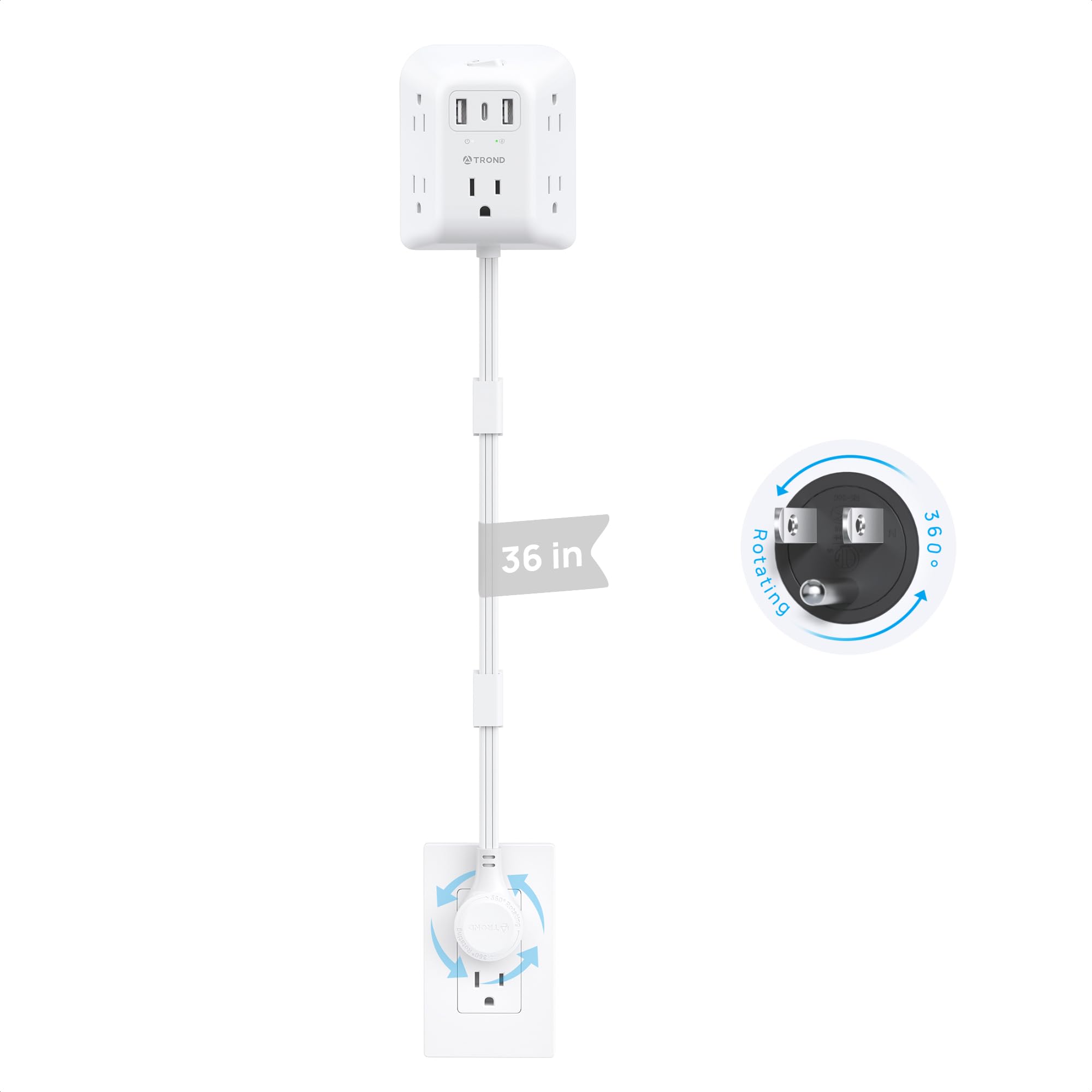 Outlet Extender For Behind Couch TROND 360° Rotating Plug Outlet ...