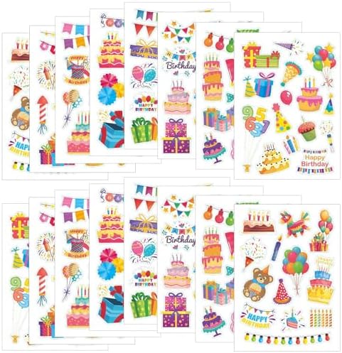 Amazon.com: 8 Sheet Happy Birthday Stickers, Various Styles Adhesive ...