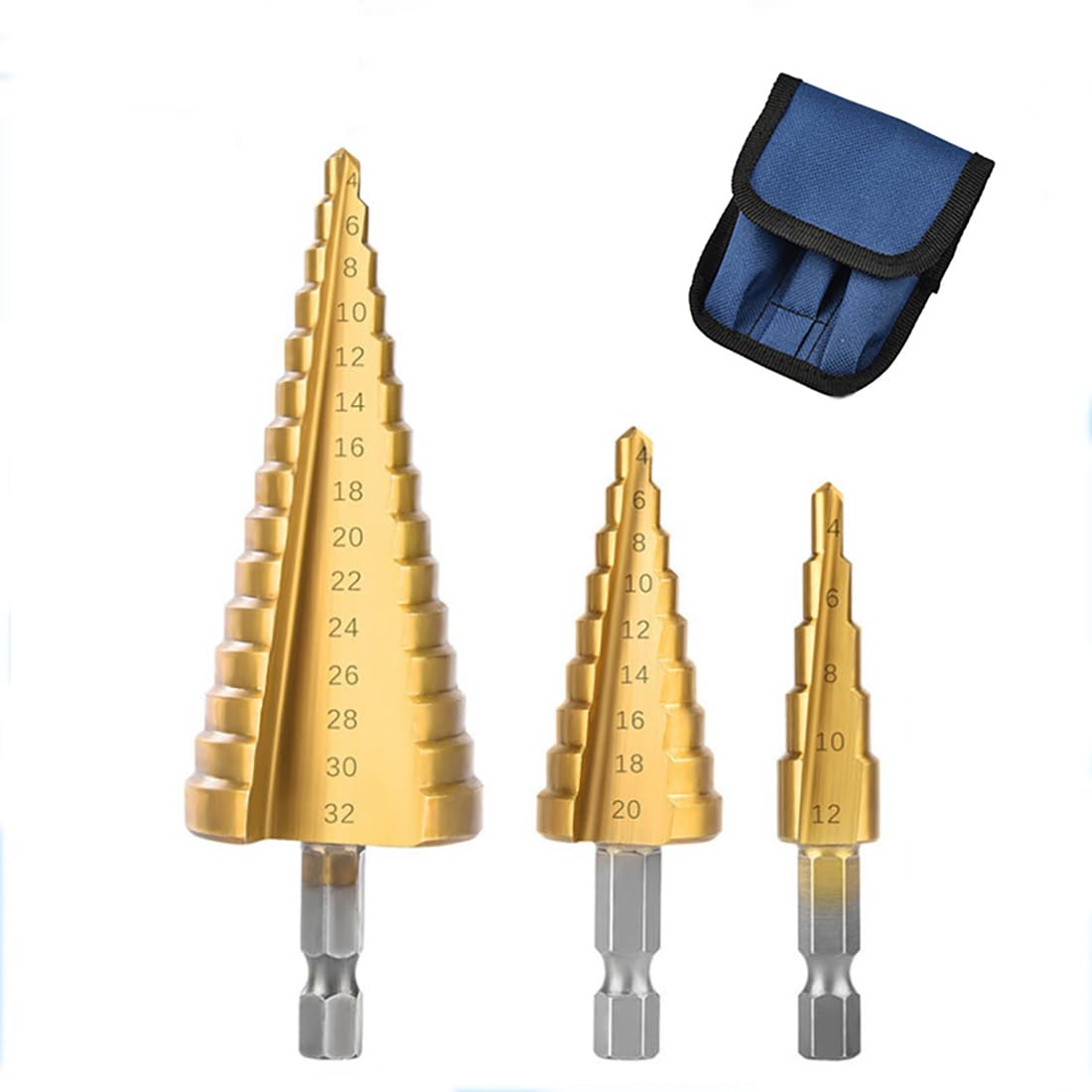 BIKBOK 3Pcs Straight Grooved Step Drill Bit Set, High-Speed Steel ...