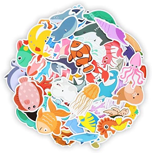 TIESOME Sea Animal Stickers, 50pcs Waterproof Ocean Life Stickers ...