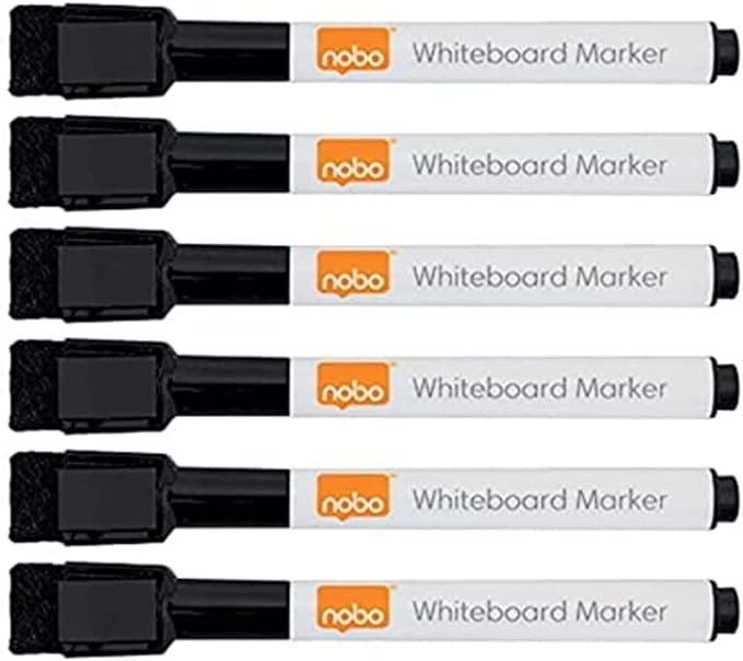 Nobo Mini Whiteboard Pens With Magnetic Eraser Cap, 2mm Fine Tip, Pack ...