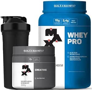 Kit Whey Protein Concentrado 1KG + Creatina 150g + Coqueteleira - Max Titanium (Pote 1KG ...