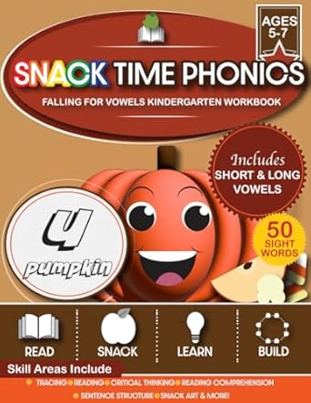 Falling for Vowels Kindergarten Workbook (Snack Time Phonics): Snack ...