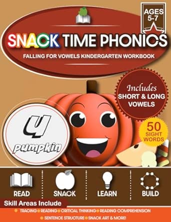 Falling for Vowels Kindergarten Workbook (Snack Time Phonics): Snack ...