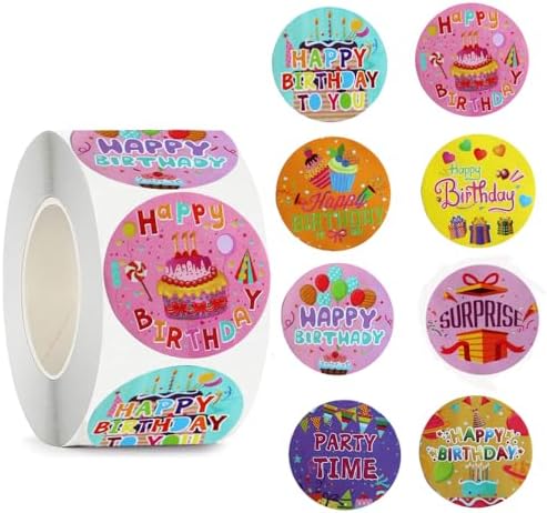 Amazon.com: Happy Birthday Stickers,500PCS & 6 Assorted Designs Round ...