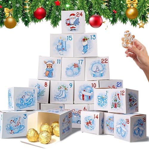 Amazon.com: DIY 24 Pcs Christmas Advent Calendar Boxes 2024, Blue ...