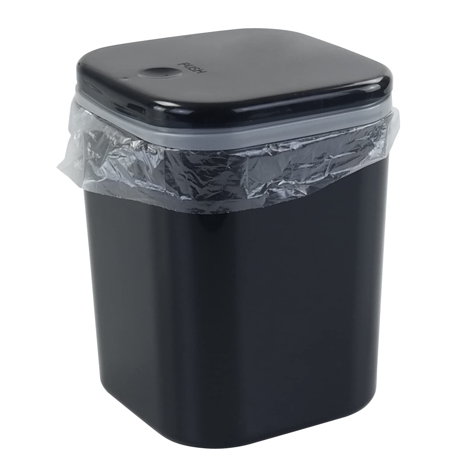 Yuright 2L Mini Desktop Trash Bin with Push-button Lid, Black : Amazon ...