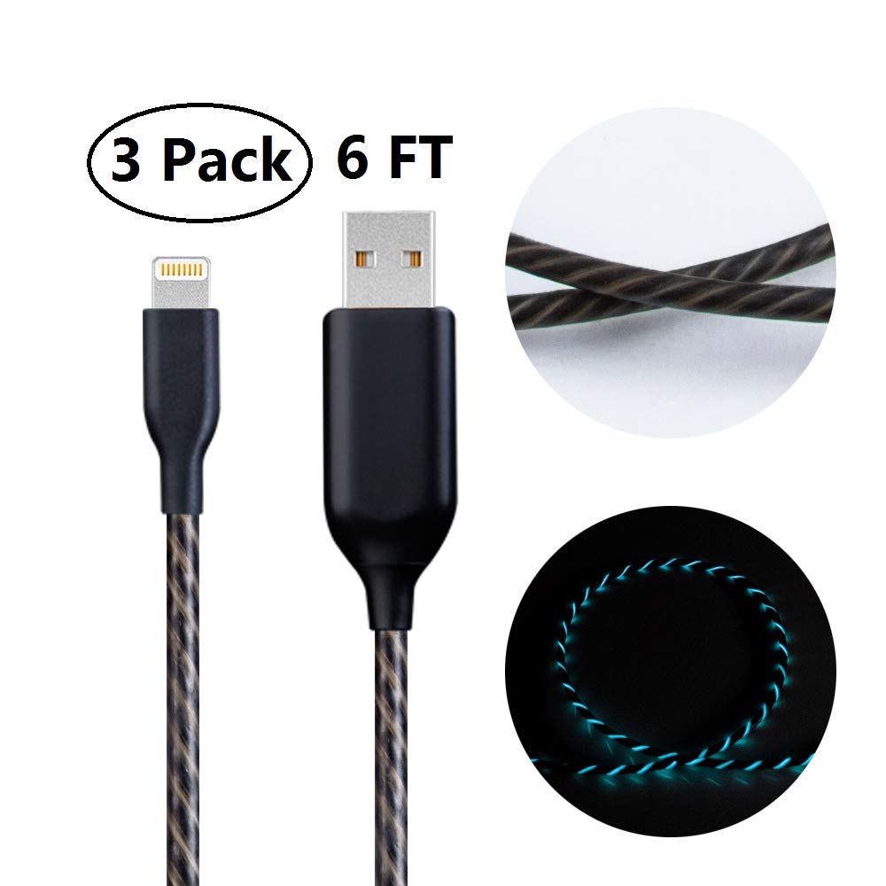 Buy MKDGO 3 Pack 6ft LED Visible Lighted up USB Black Round Cord 360 ...