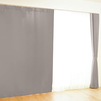 Amazon｜日本製 フラットカーテン オーダー 遮光1級 防炎 断熱 節電 洗える 無地 幅245×丈55cm ベージュグレー 1枚 ...