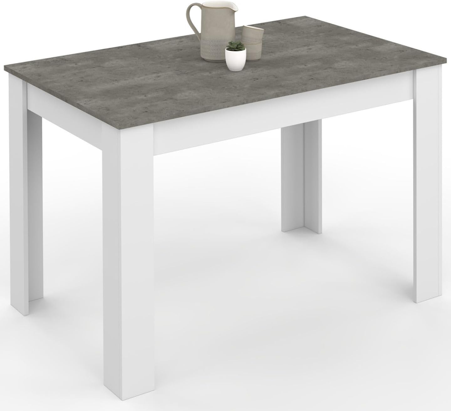 IDMarket - ROZY Rectangular Dining Table for 4 People White Concrete ...