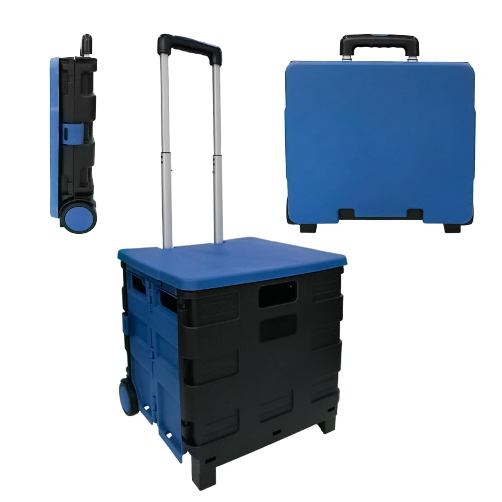 Berry 40KG Foldable Shopping Trolley, Plastic Trolley Cart with 2 ...