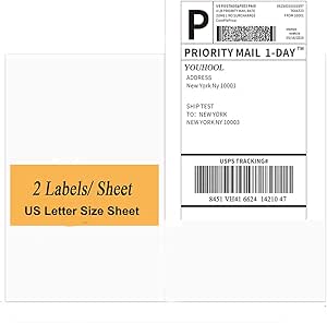 2 Labels per Sheet Half Page Shipping Labels for Laser & Inkjet ...