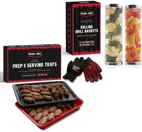 Amazon.com: BLAZIN' GRILL Prep & Serving Trays & Rolling Grill Baskets ...