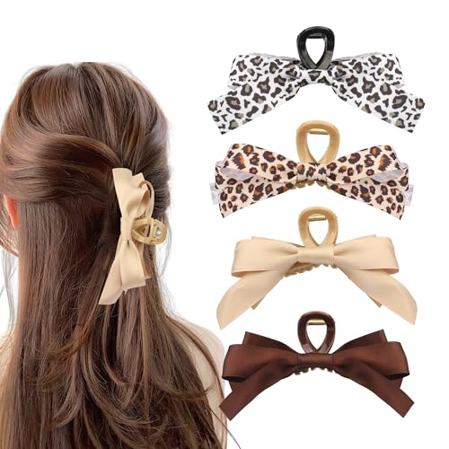 Flywish 4PCS Bow Claw Clips - Bow Hair Clips for Women, Silky Satin Bow ...