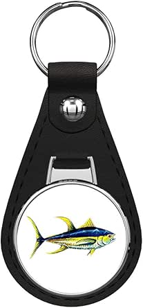 PRS Vinyl Yellowfin Tuna Black Leather Keychain Silver Keyring at ...