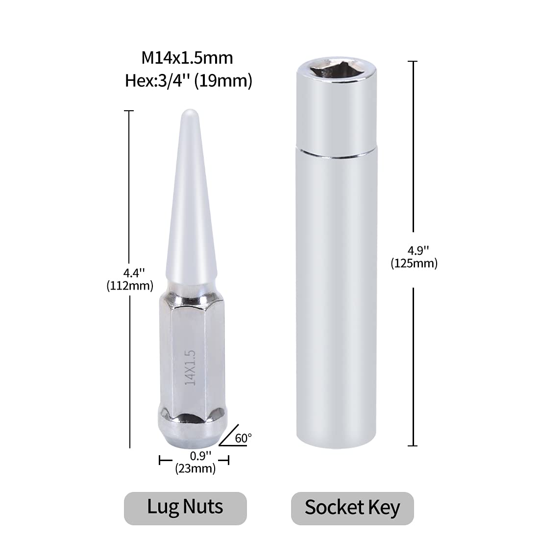 M14x1.5 Lug Nuts 14x1.5 Spike Lug Nuts M14 x 1.5 Spiked Lug Nut Chrome ...