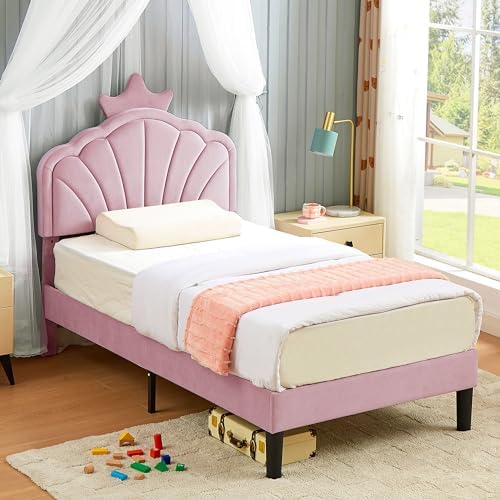 Amazon.com: Bellemave Twin Size Princess Bed Frame with Crown Headboard ...