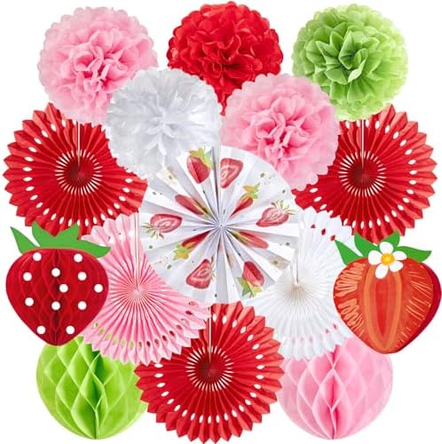 Amazon.com: Strawberry Paper Fans, Strawberry Party Decorations, Berry ...