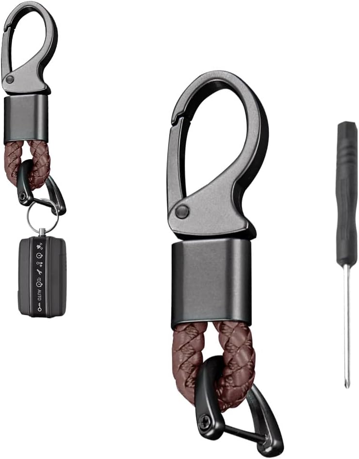 Amazon.com: povtii Car Keychain, Anti-Lost Auto Leather Key Fob with D ...