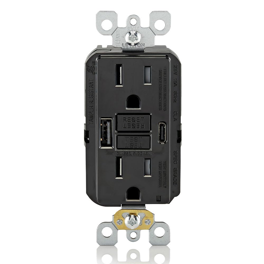 Leviton 15A SmartlockPro GFCI Combination 24W(4.8A) Type A/C USB in ...