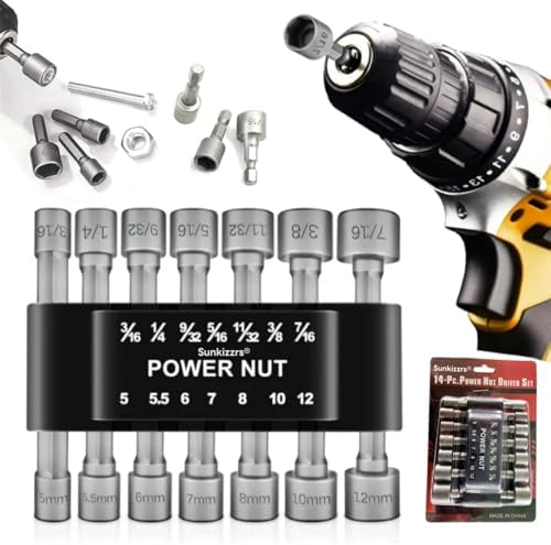 Sunkizzrs® 14-Pcs Nut Driver Set - 1/4 Inch Hex Shank Socket Wrench ...