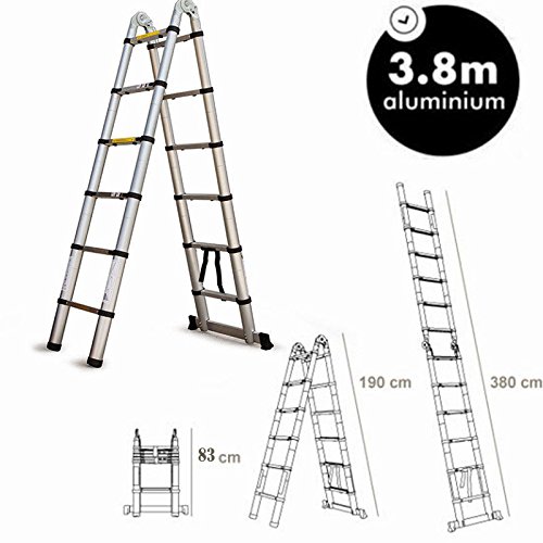 AutoBaBa Multi-Purpose 3.8M Aluminium Portable Telescopic Ladder DIY ...