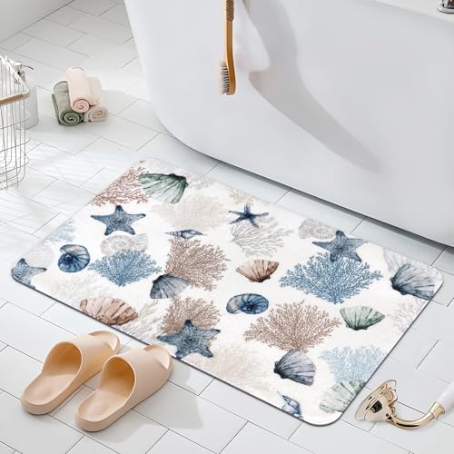 AIBIIN Bath Rug Bathroom Rug, Summer Ocean Starfish Coralline Shell ...