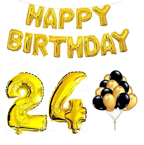 Balloonistics Number 24 Gold Foil Balloon & Happy Birthday Banner ...