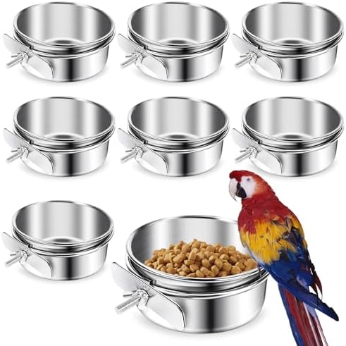 ToLanbbt 8 Pcs Stainless Steel Bird Food Bowls Bird Water Bowls with ...