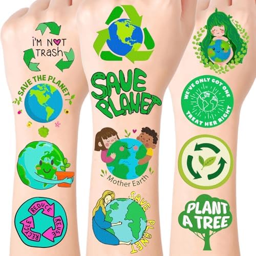 Amazon.com : (96 PCS) Earth Day Eco Green Save Planet Temporary Tattoos ...