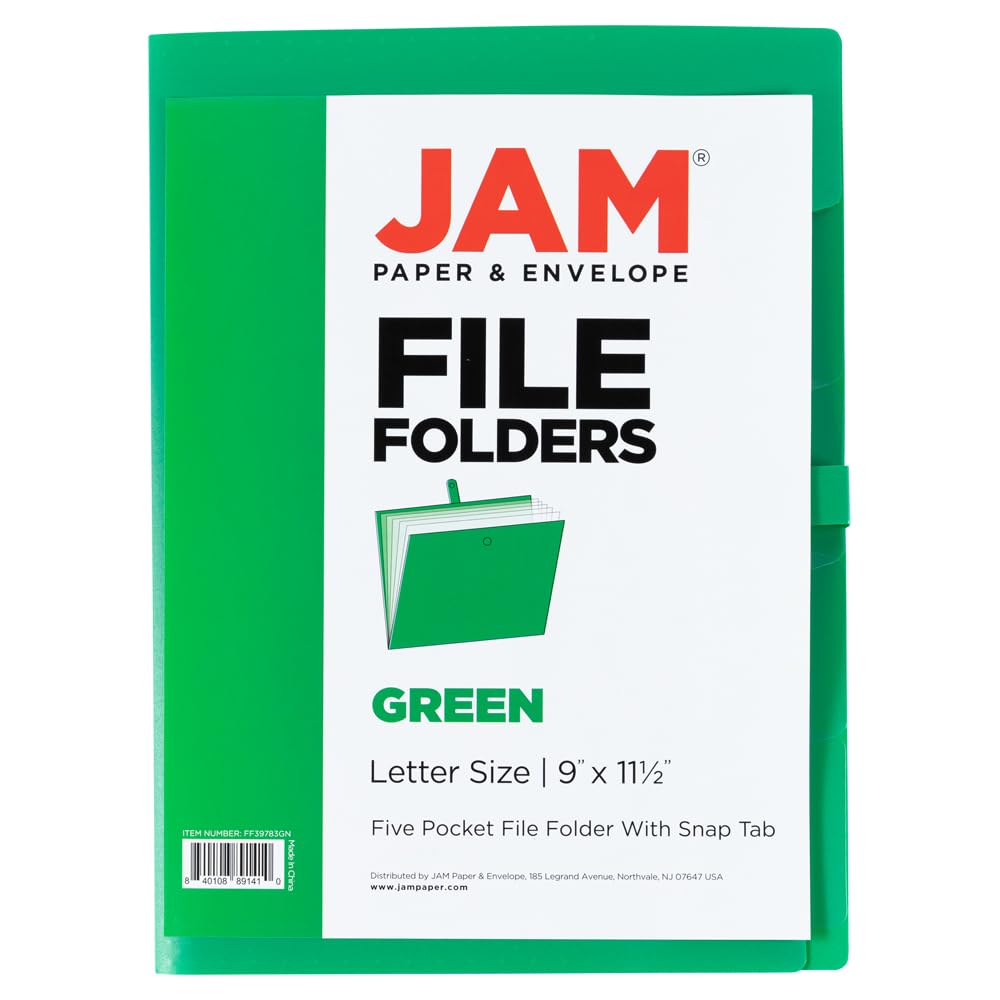 JAM PAPER Slim Expanding File Folder - 5 Pocket Plastic File Folder ...