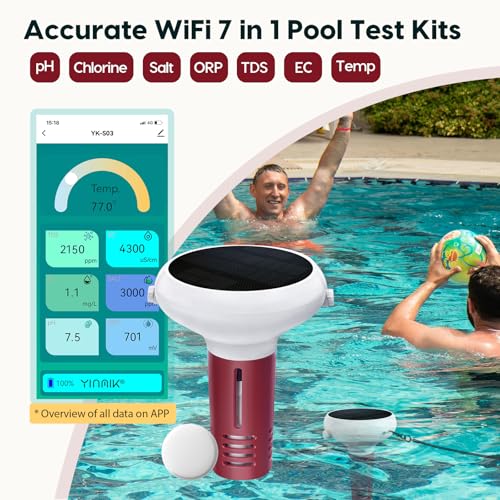 Smart Pool Water Tester pH Chlorine Monitor,7 in 1 pH/Chlorine/Salt/ORP ...