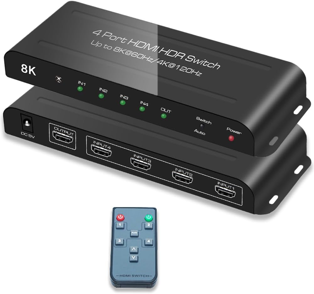 SkycropHD HDMI 2.1 Switch 8K@60Hz 4K@120Hz 4 in 1 Out HDMI Auto ...
