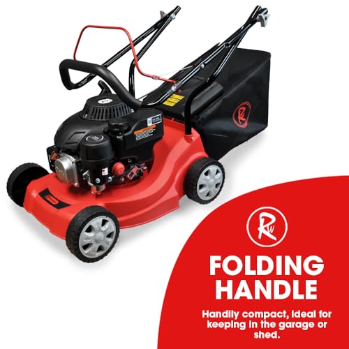 RocwooD Red Petrol Lawnmower Push 16" 132cc Plus FREE Oil. 39cm Cutting ...
