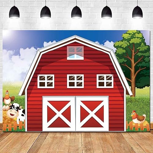 Amazon.com : Cartoon Animal Farm Photography Backdrop Animals Red ...