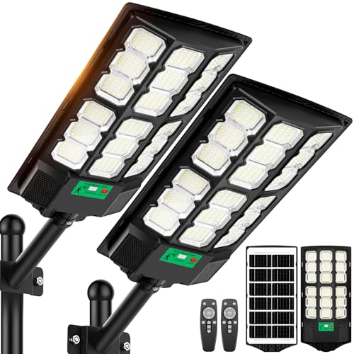 Solar Street Lights Outdoor Waterproof, 36000LM 6500K Dusk to Dawn ...