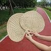 Amazon.com: Dzrige Natural Raffia Fans Heart Shaped Palm Leaf Hand Fans ...