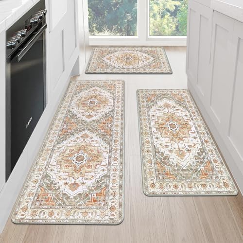 Amazon.com: MJIAHOMDEC Cushioned Kitchen Rug Sets 3 Piece Anti Fatigue ...